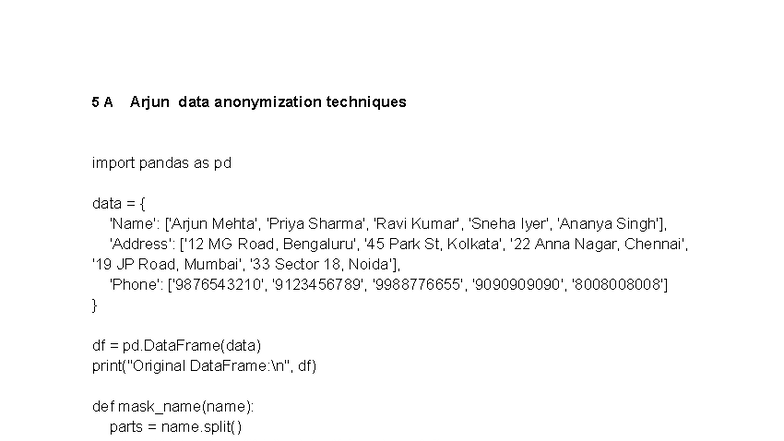 Data Anonymization Techniques and Encryption Methods in Python - Studocu