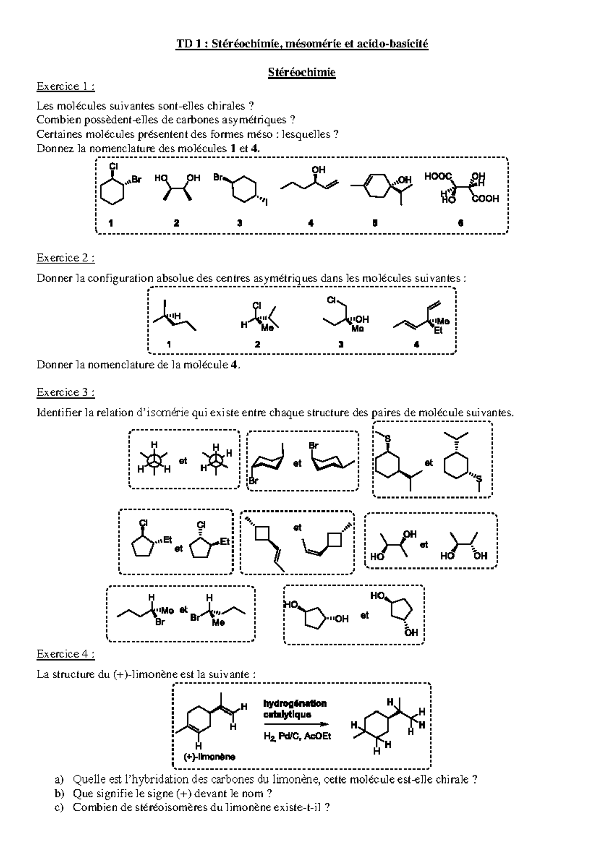 TD chimie organique S3 : Stéréochimie, Mésomérie et Réactions - Studocu