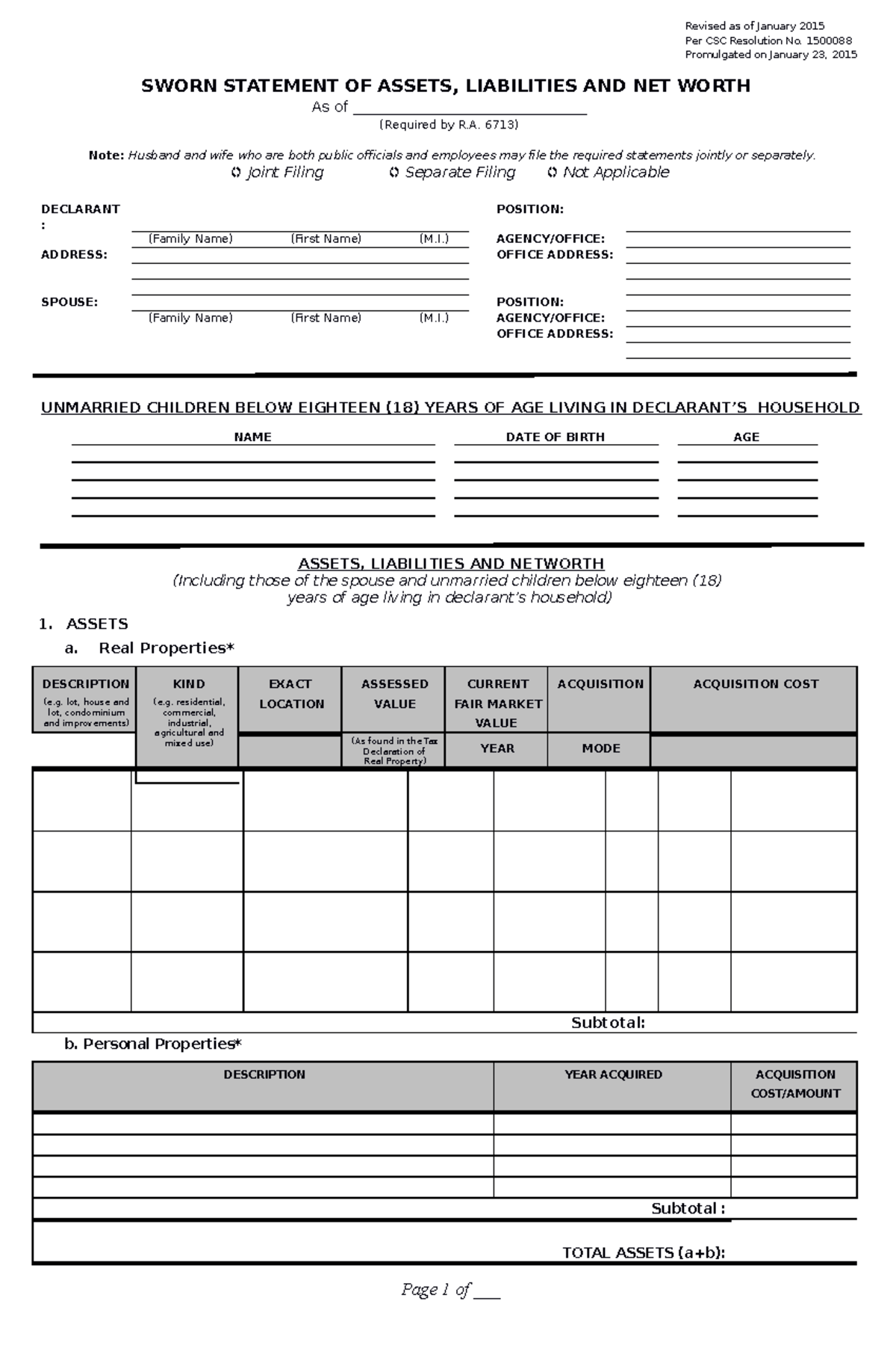 2015 SALN Form - SALN - Revised as of January 2015 Per CSC Resolution ...
