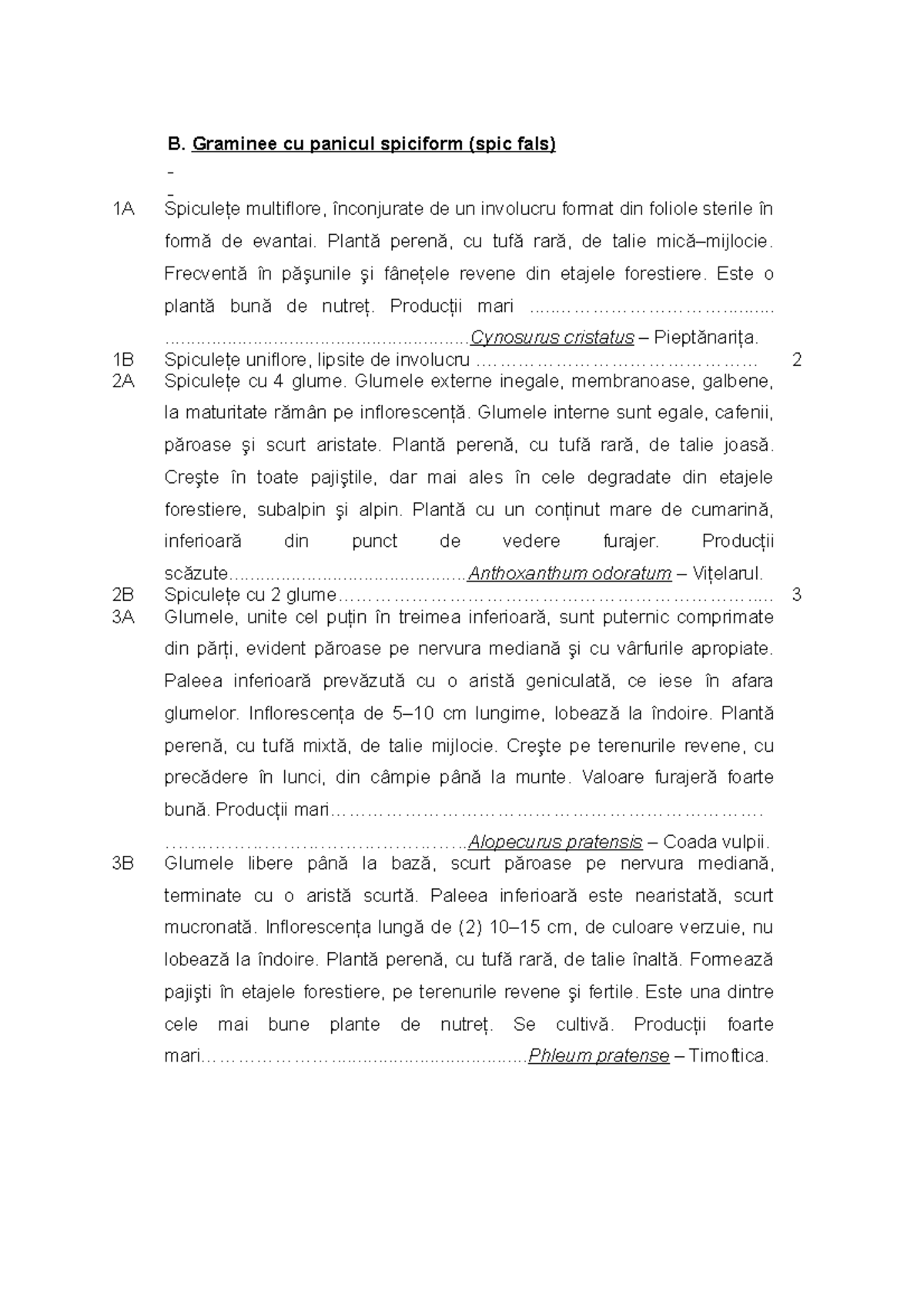 Seminar 3 - Caracterizarea graminelor cu panicul spiciform - Studocu