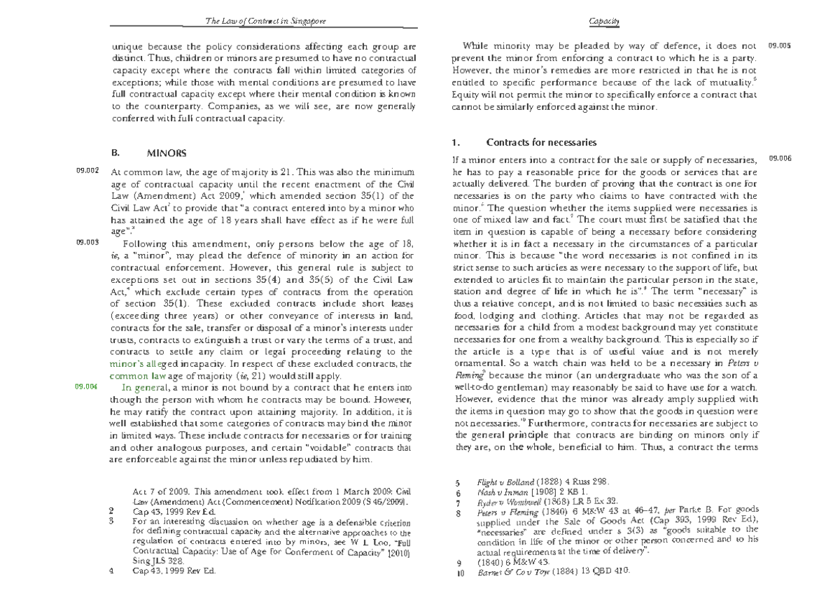 Minor Contracts Analysis: Legal Capacity Under Singapore Law (pg 522 ...