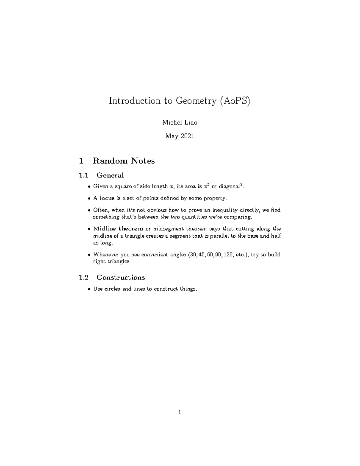 Intro to geometry - Introduction to Geometry (AoPS) Michel Liao May ...