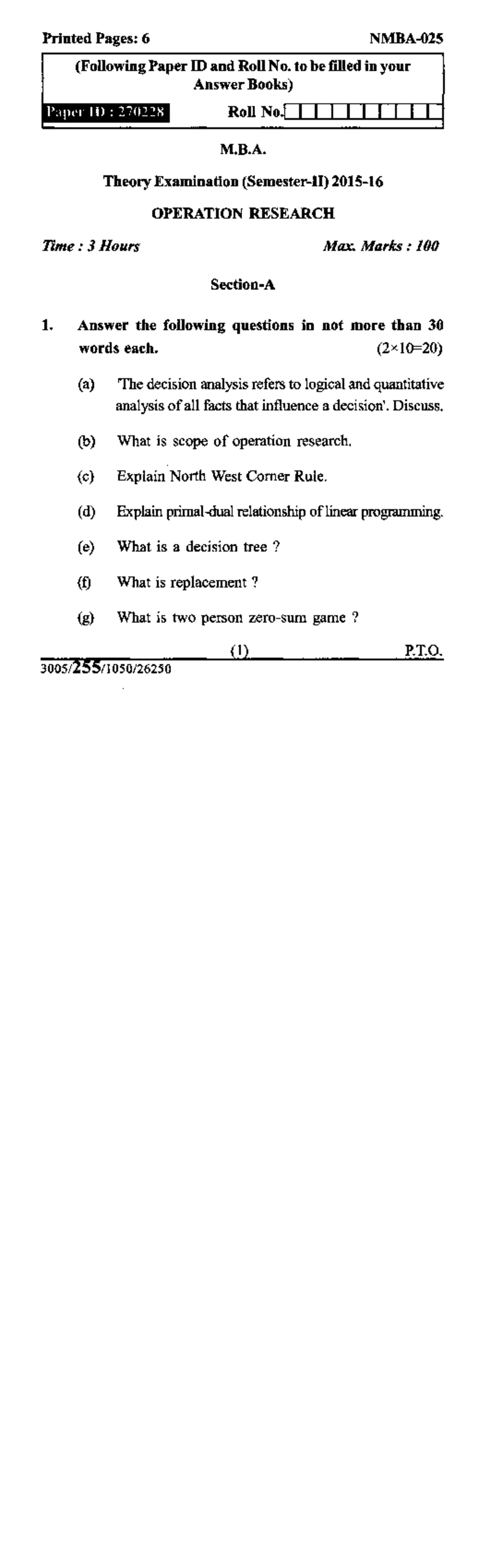 QTM - Operations Research Question Paper for AKTU 2014 Exam - Studocu