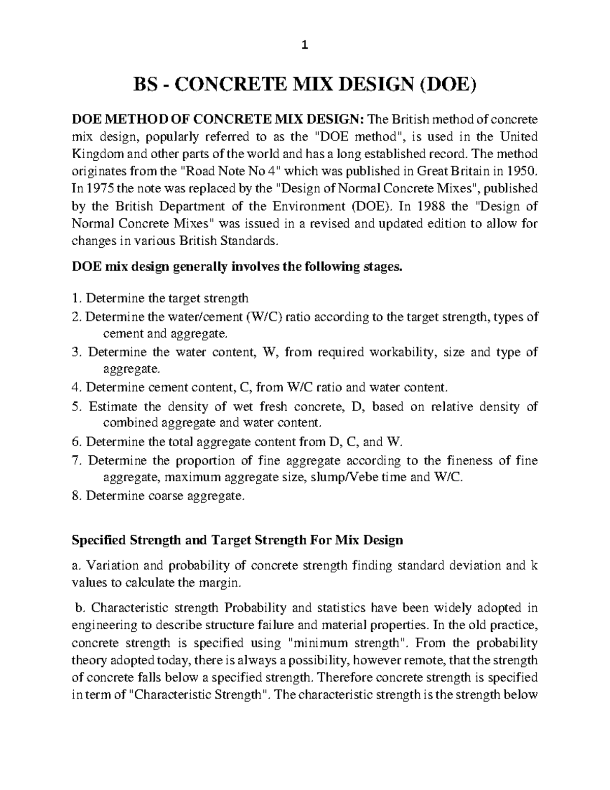 BS Concrete MIX Design - DOE Method Overview and Guidelines - Studocu