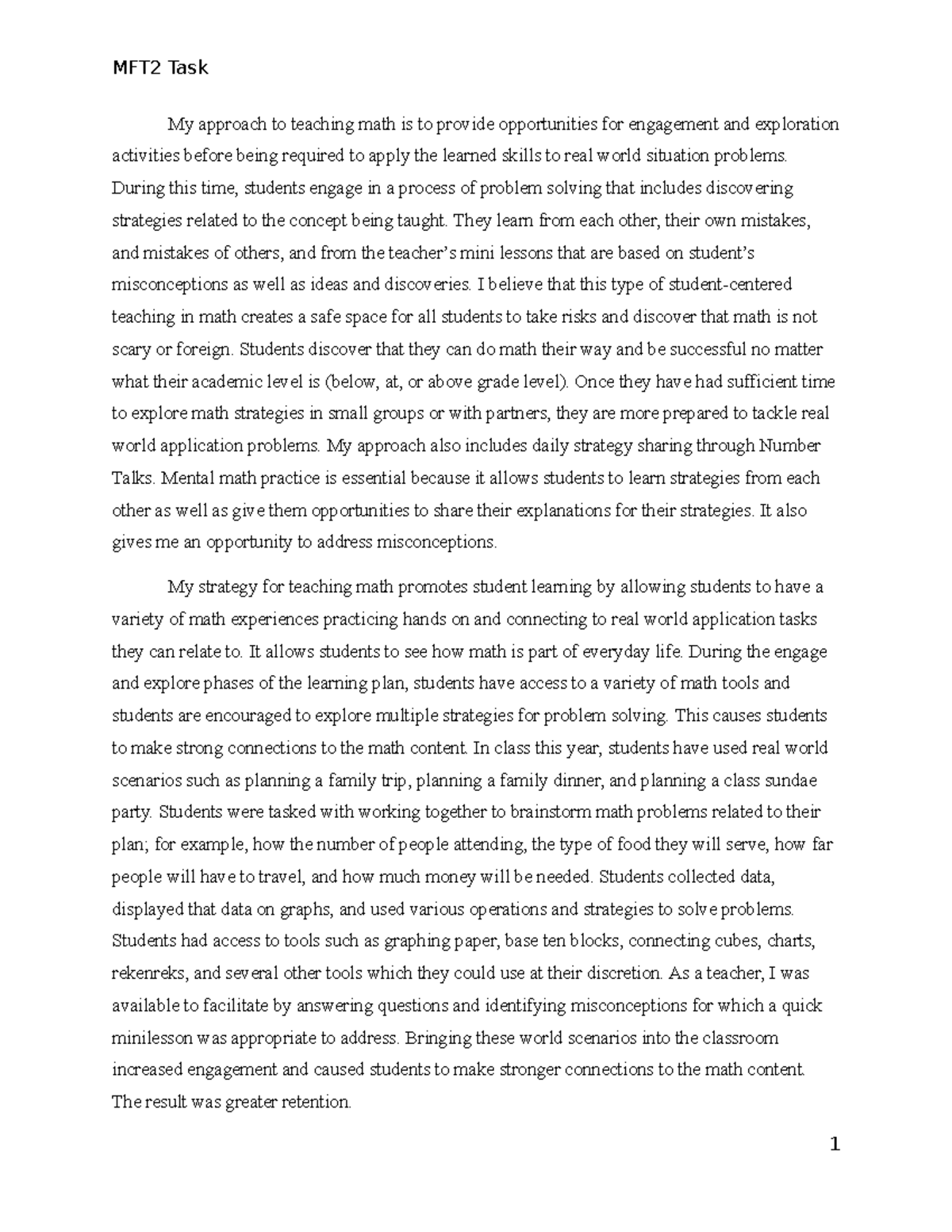 MFT 2 Task final - Essay on an approach to teaching Math. - My approach ...