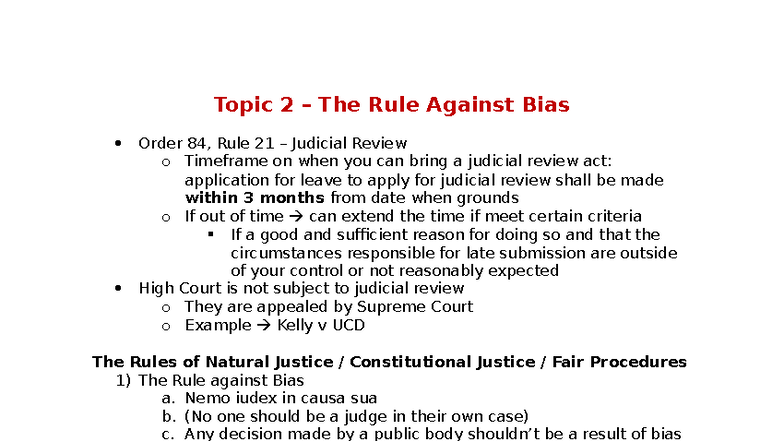 The Rule Against Bias: Judicial Review Insights (LAW 101) - Studocu