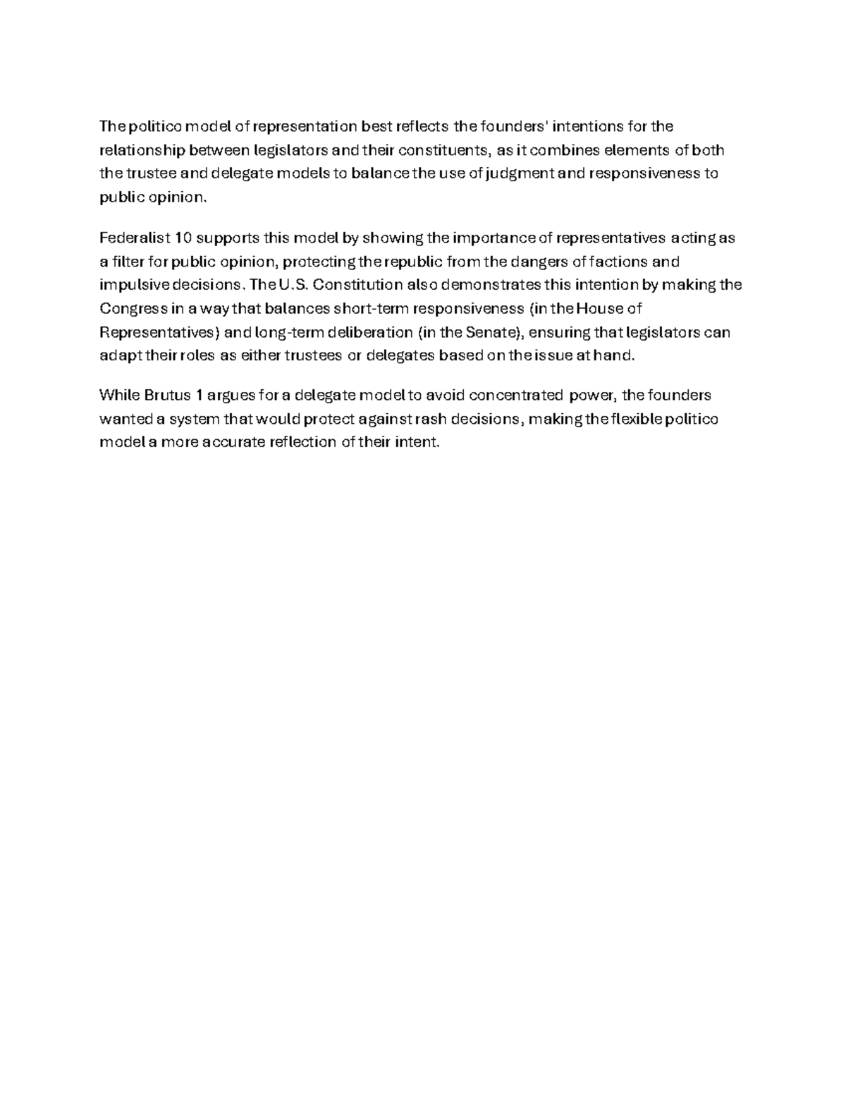 The Politico Model of Representation: Balancing Trustee and Delegate ...