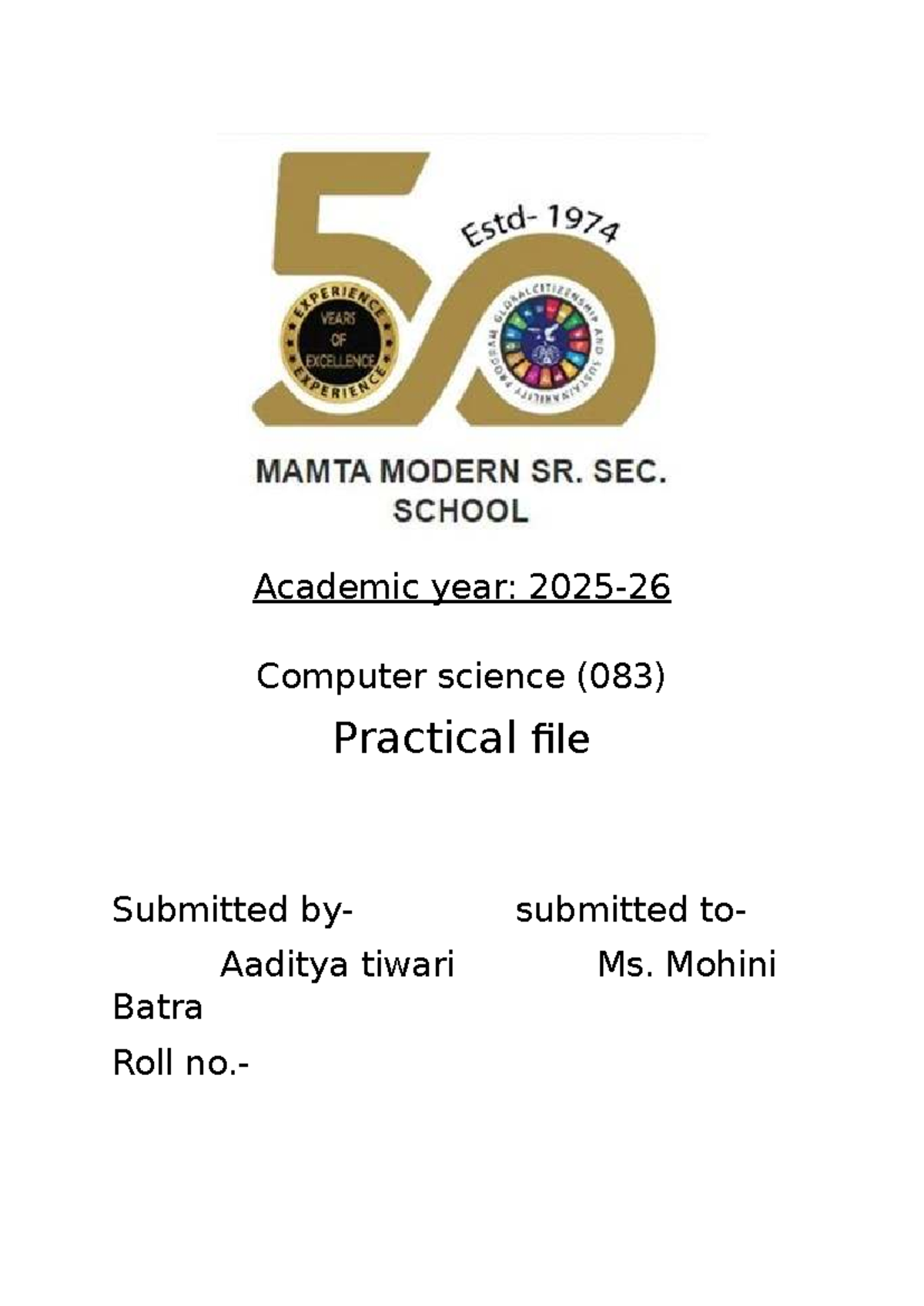 CS (083) Practical File: Functions & Programs in Python - Studocu