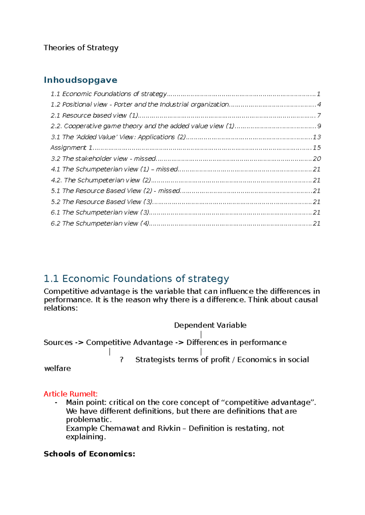 Essentials of Strategy Theories: Concepts & Applications - Studeersnel