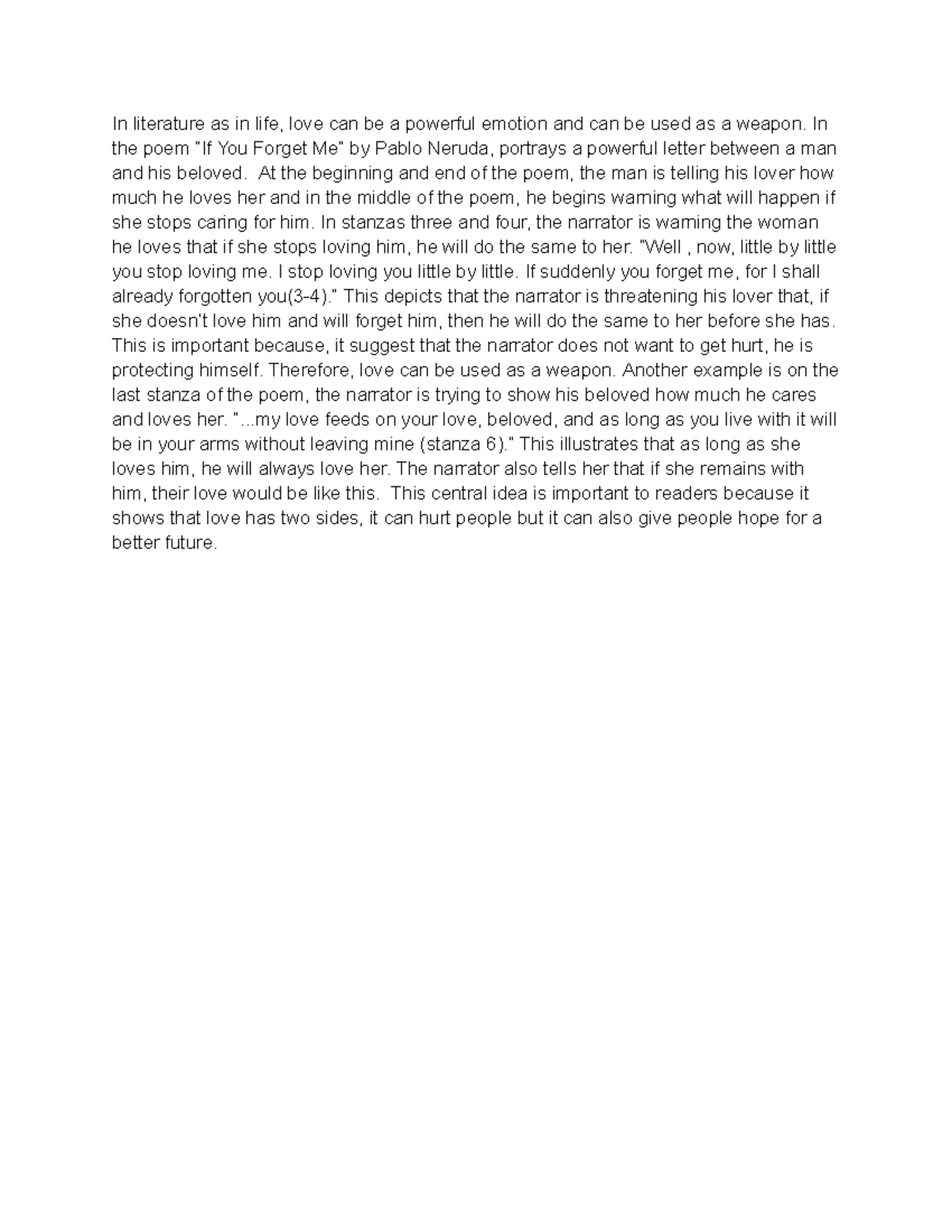 Analysis of poem - In literature as in life, love can be a powerful ...