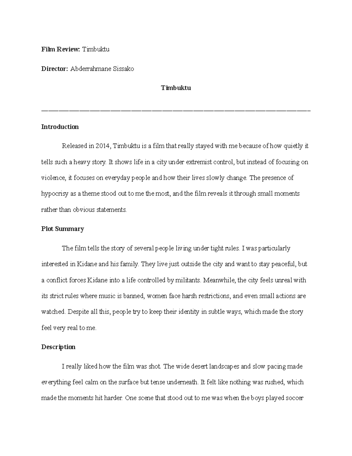 Timbuktu (2014) Film Review: Exploring Hypocrisy in Extremism - Studocu