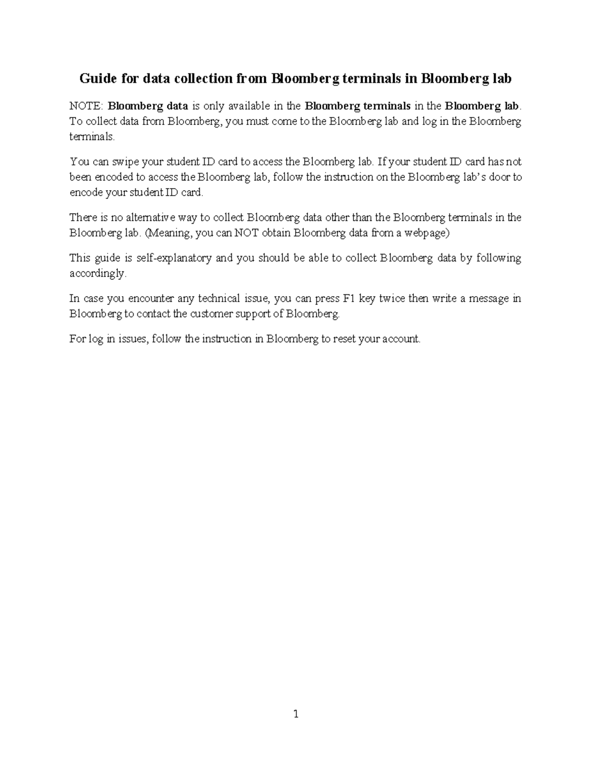 Guide for Data Collection from Bloomberg Terminals (FIN 101) - Studocu