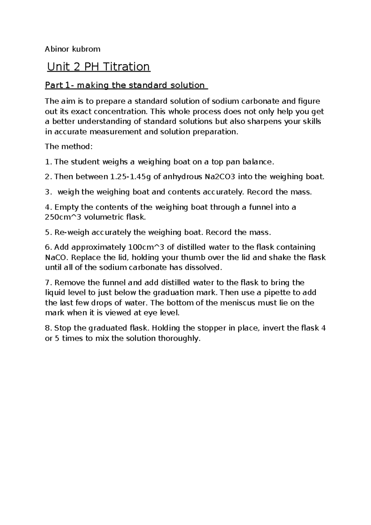 Unit 8 Applied Science: Standard Solution Preparation & Titration ...