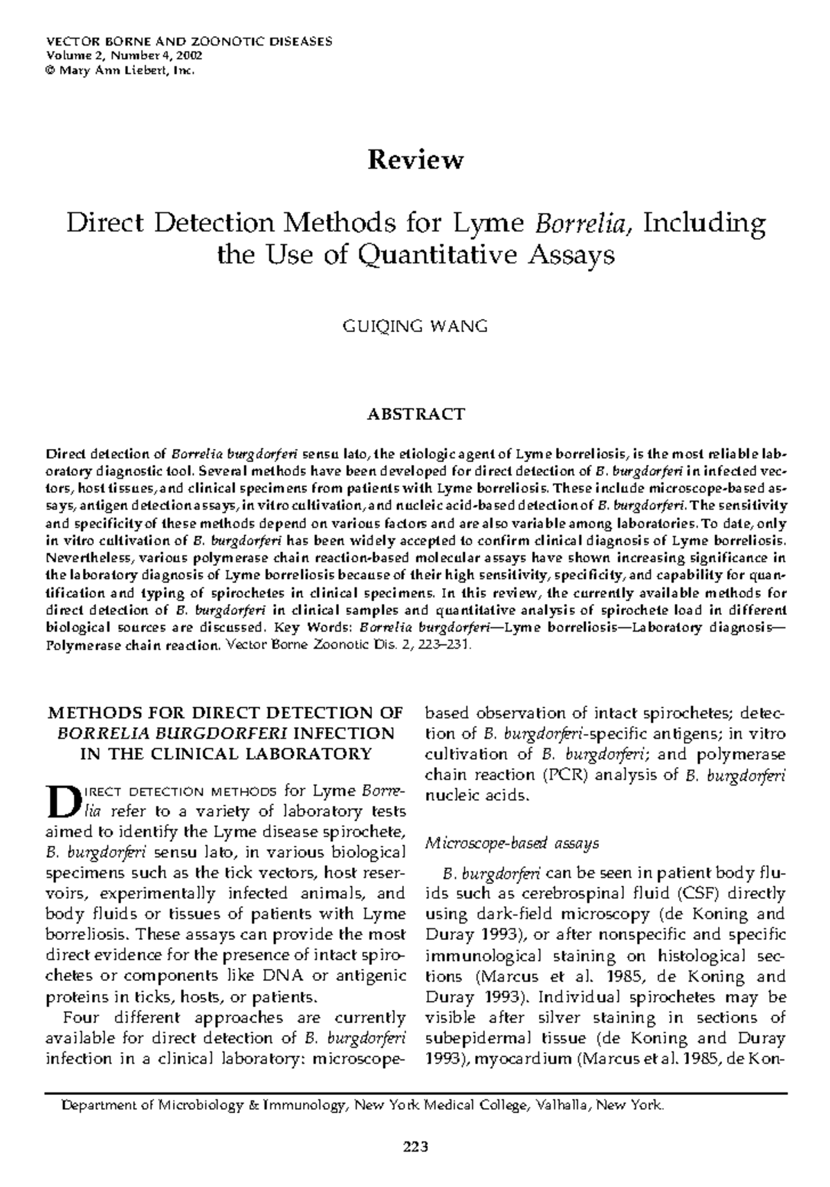 Direct Detection Methods for Borrelia burgdorferi in Clinical Labs ...