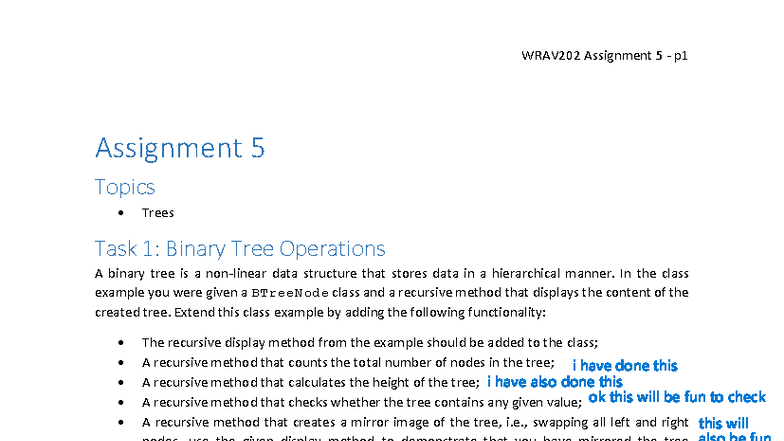 WRAV202 Assignment 5: Binary & Abstract Syntax Trees Tasks - Studocu