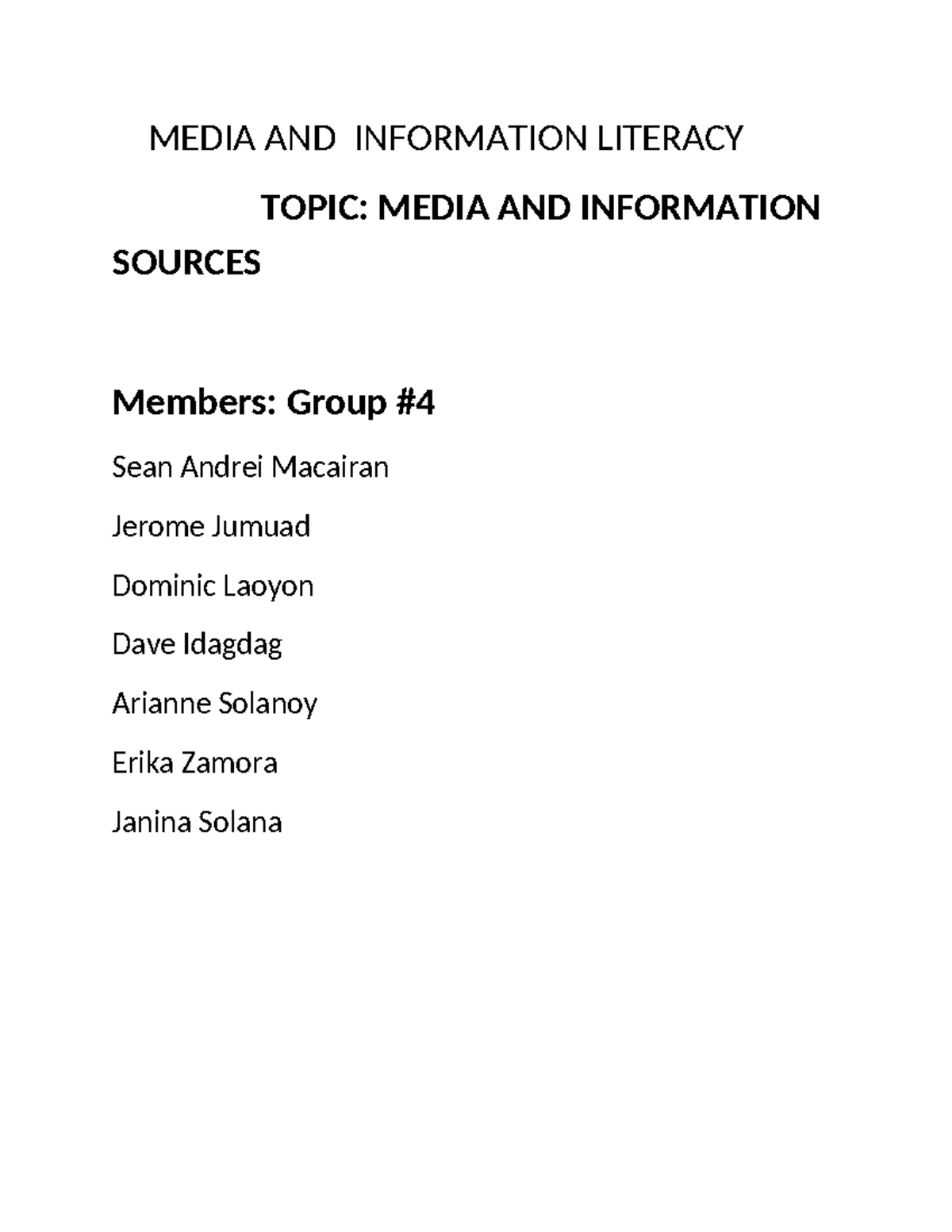 MEDIA AND INFORMATION LITERACY: SOURCES AND TYPES - GROUP 4 - Studocu