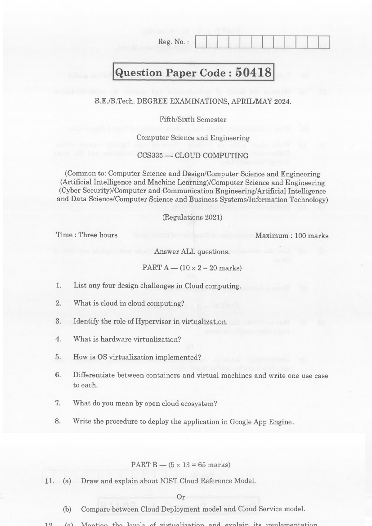 CCS335 Cloud Computing Exam Questions - April May 2024 - Studocu