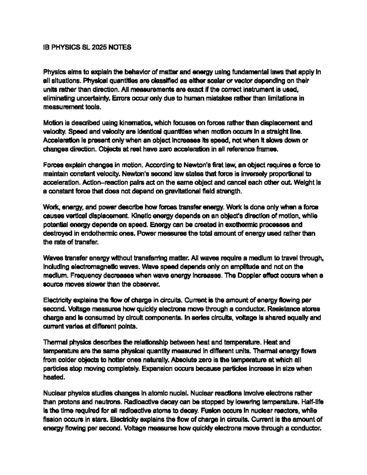 IB PHYSICS SL 2025: Comprehensive Notes from Mr. Guindon's Class - Studocu