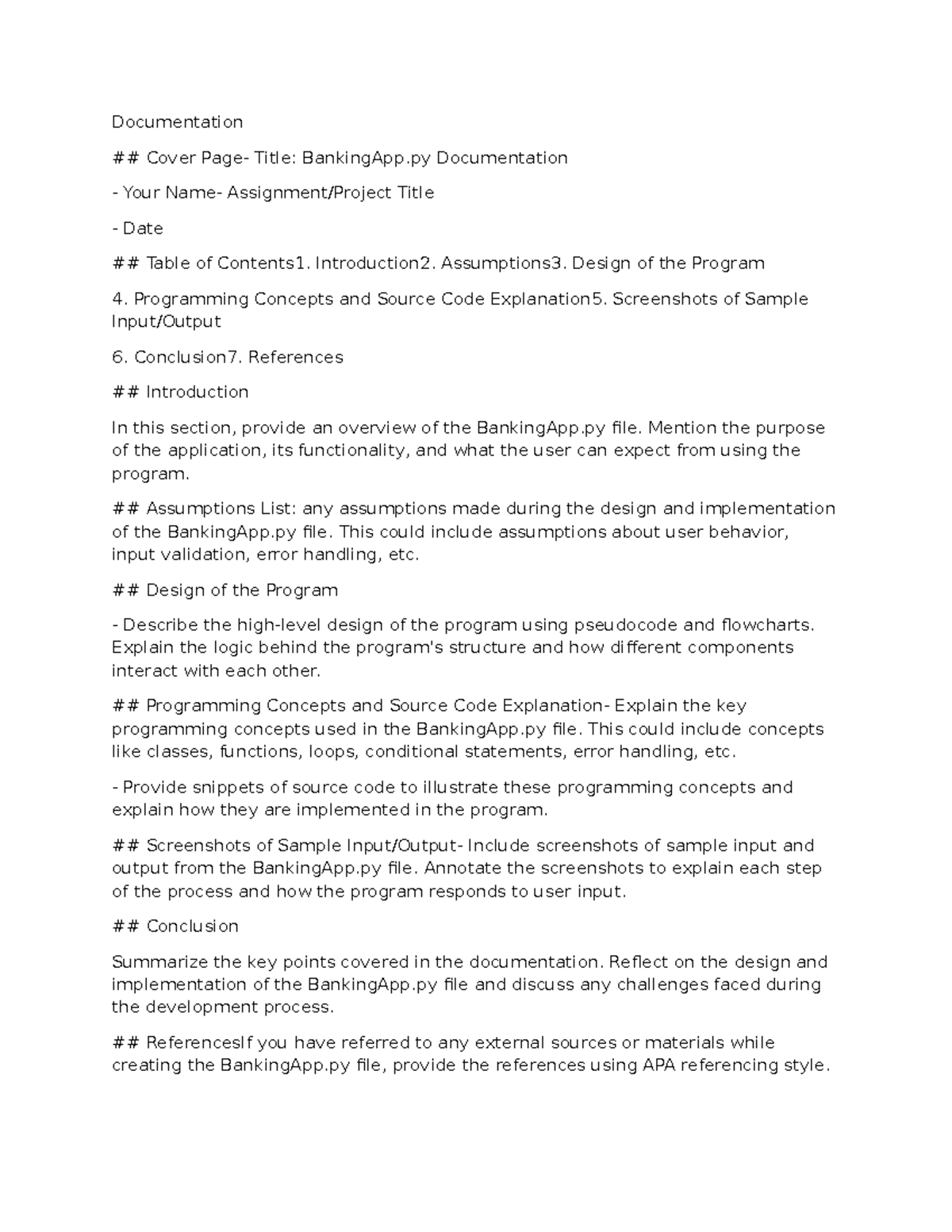 Pyp document - Documentation Cover Page- Title: BankingApp ...