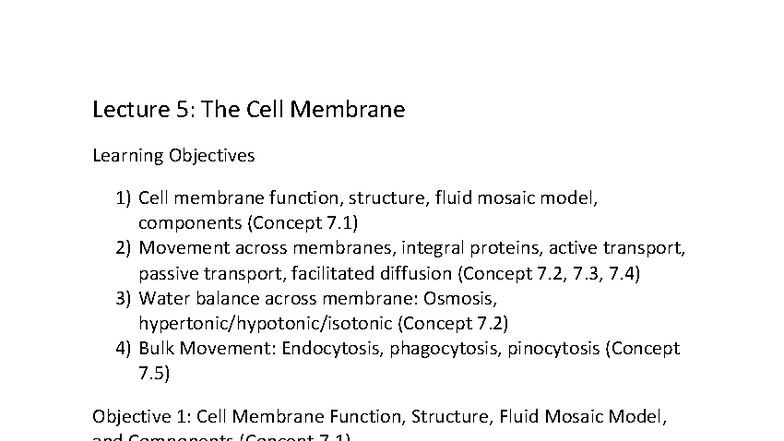 Lecture 5: The Cell Membrane - Structure, Function & Transport Concepts ...