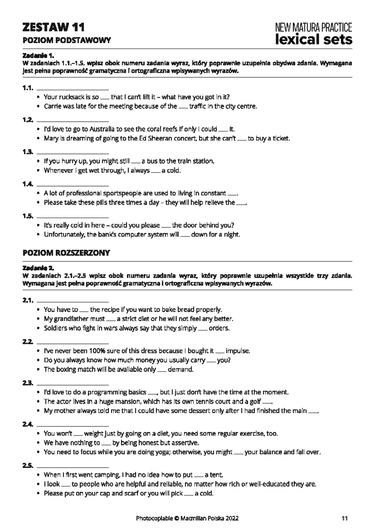 ZESTAW 11 NEW MATURA PRACTICE POZIOM PODSTAWOWY - Lexical Sets ...