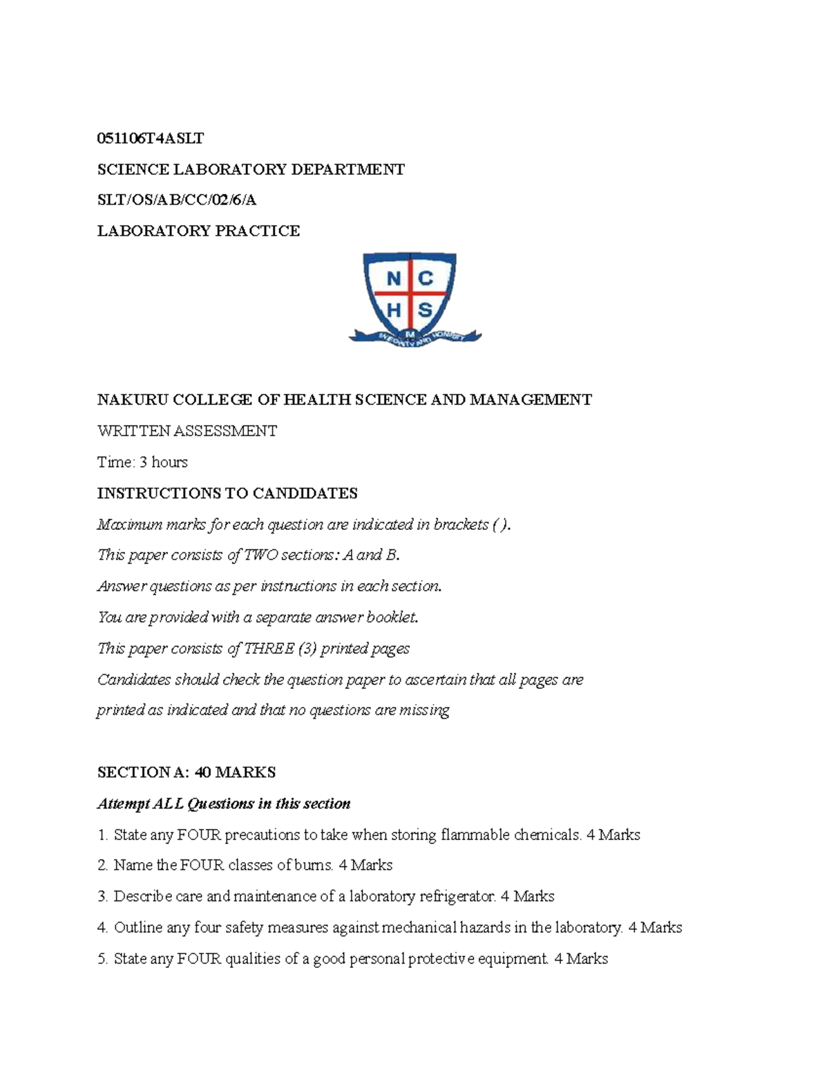 051106T4ASLT Science Lab Practice Written Assessment Guide - Studocu