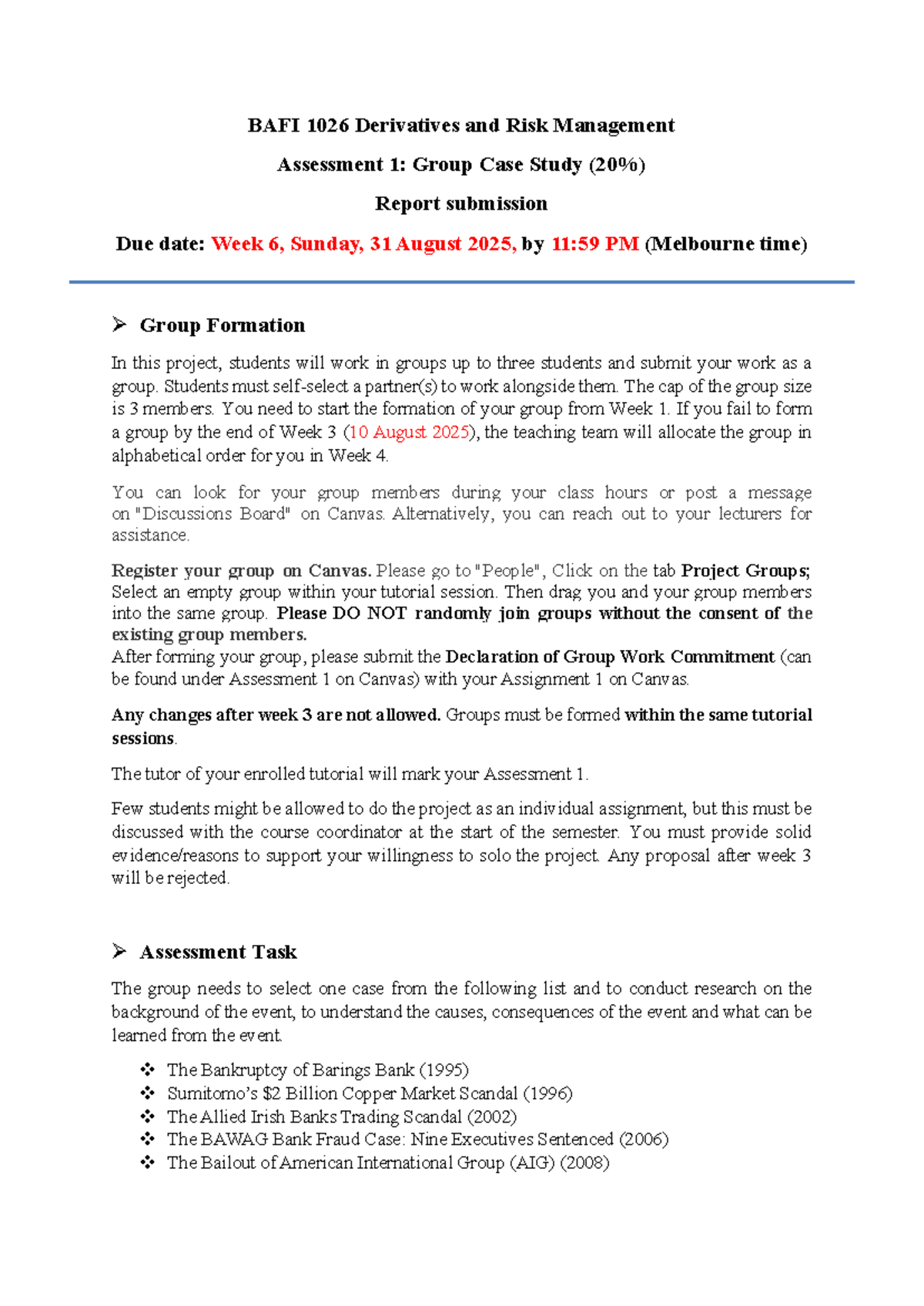 BAFI 1026 Derivatives & Risk Management: Group Case Study Report - Studocu