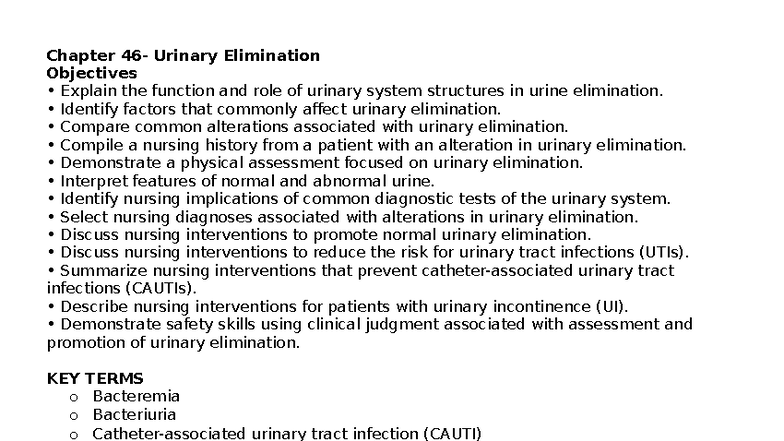 Nursing Interventions for Urinary & Bowel Elimination: Chapter 47 ...