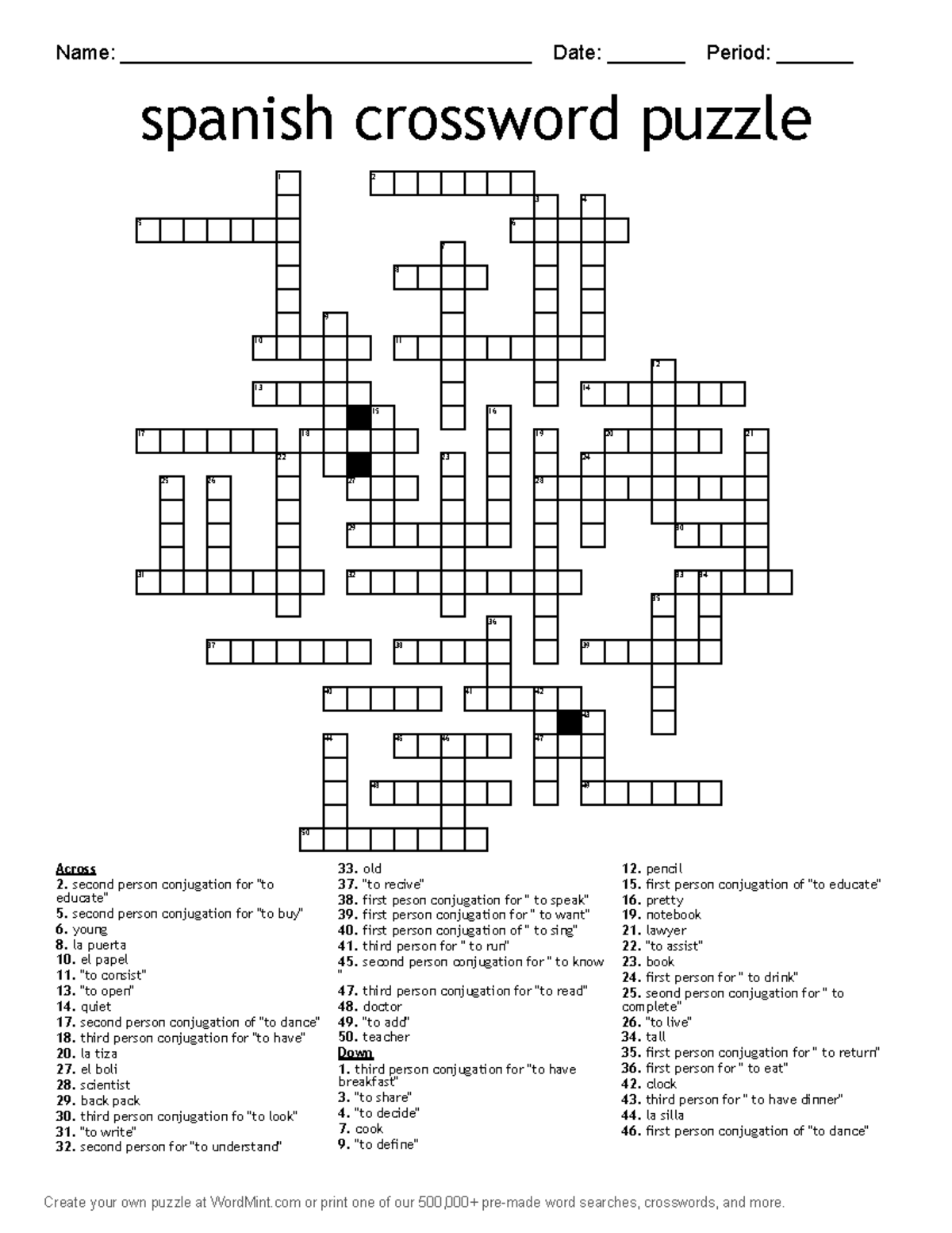 Spanish Crossword Puzzle: Conjugations and Vocabulary - Studocu