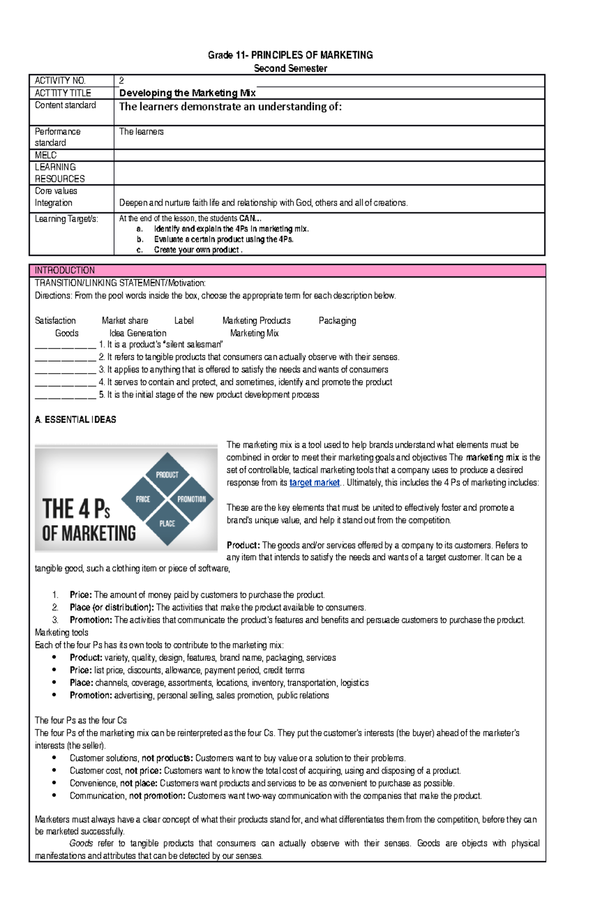 Developing the marketing mix Product - Grade 11- PRINCIPLES OF ...