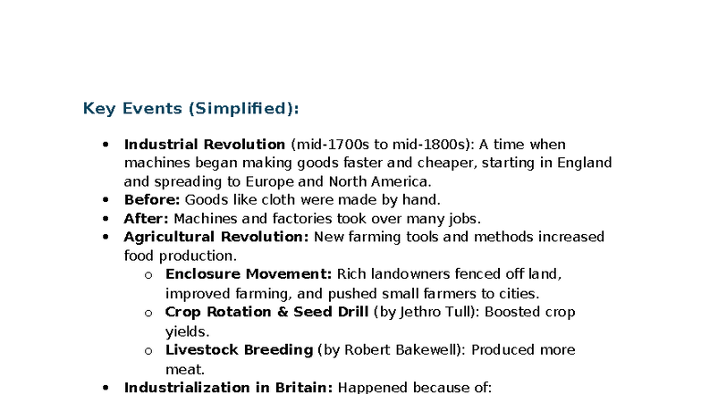 Key Events: Industrial Revolution Overview and Key Figures - Studocu