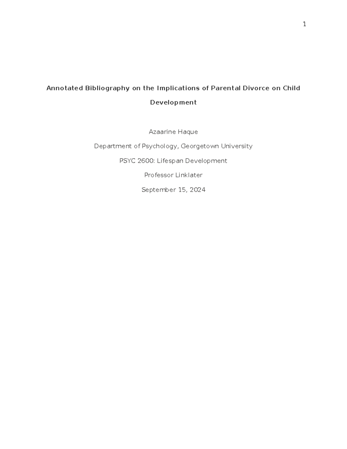 Annotated Bibliography: Effects of Parental Divorce on Child Dev ...