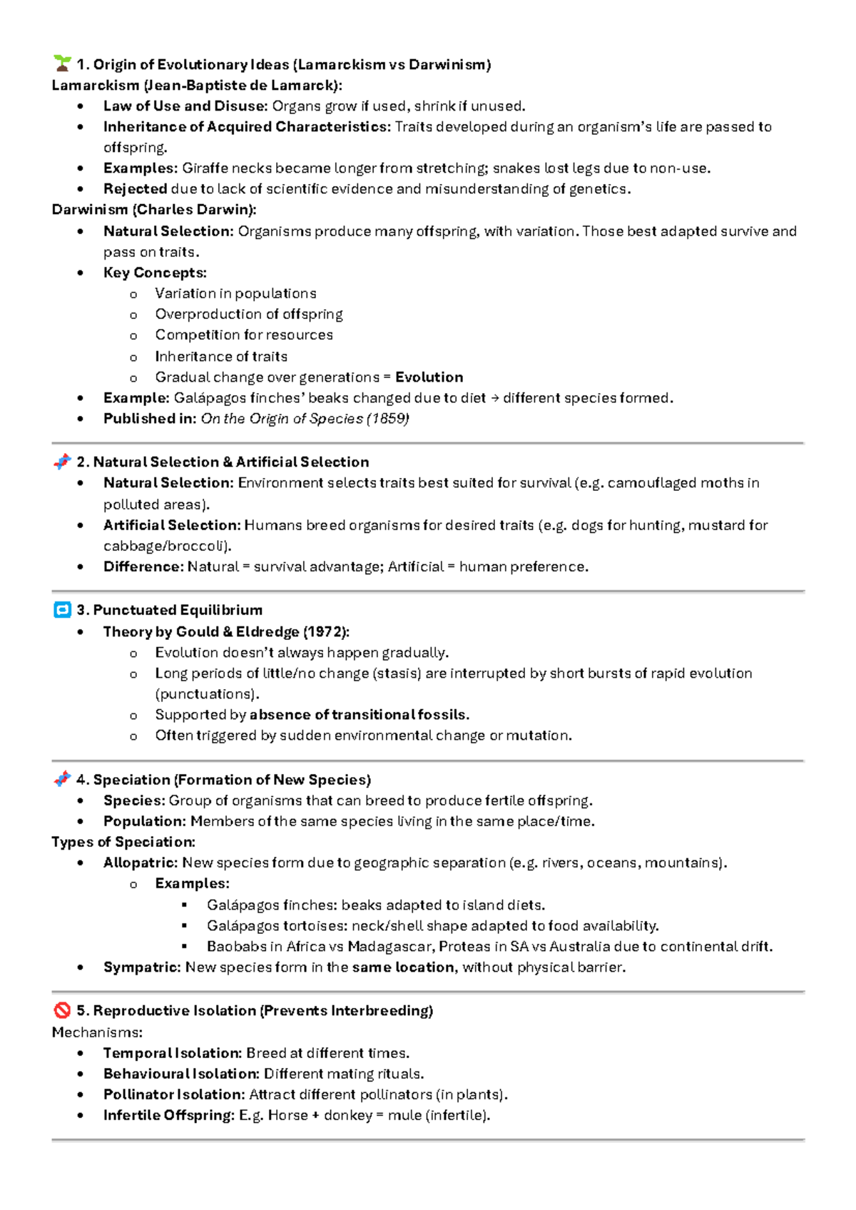 Grade 12 Biology Notes: Evolutionary Ideas & Speciation Concepts - Studocu