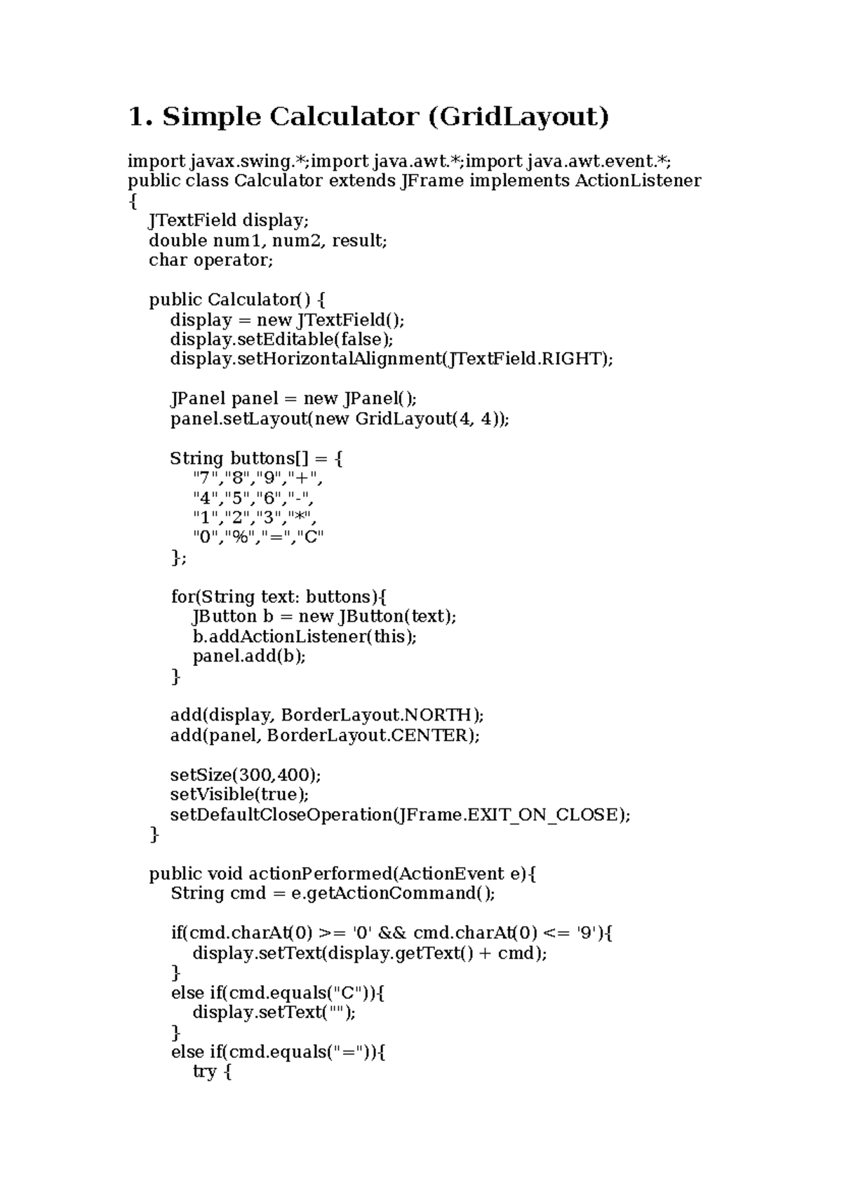 LAB: Java Code Examples for Simple Calculator, Applets, and JDBC - Studocu