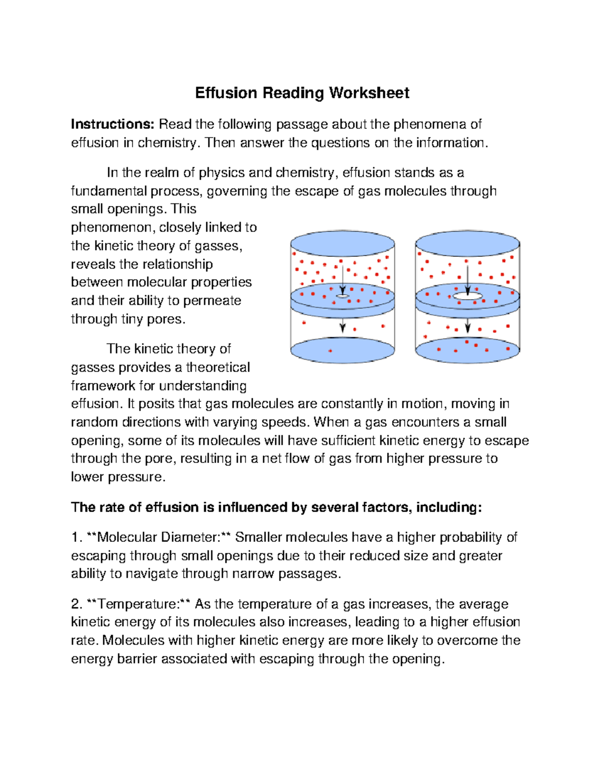 Effusion in Chemistry: Reading Worksheet & Key Concepts - Studocu