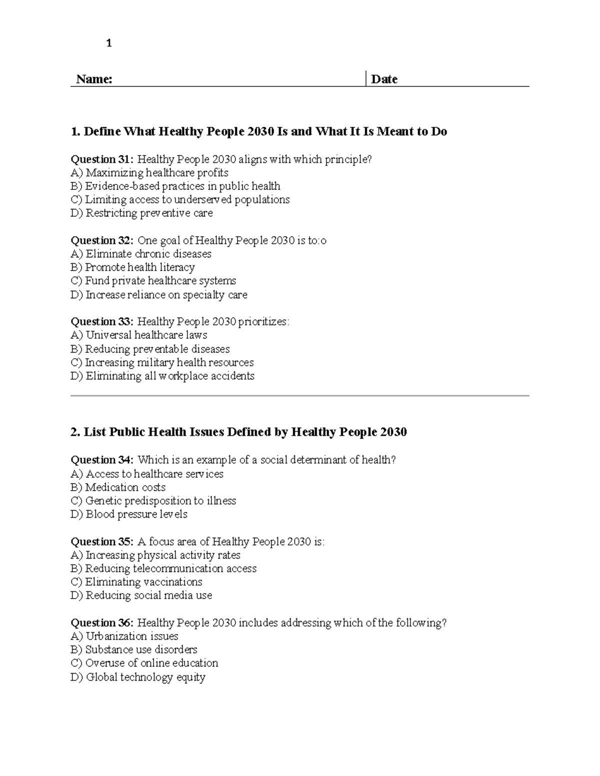 Healthy People 2030: Overview of Objectives & Healthcare Roles - Studocu