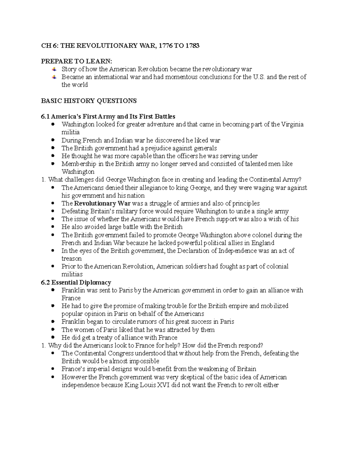 CH 6 The Revolutionary War, 1776 to 1783 - CH 6: THE REVOLUTIONARY WAR ...