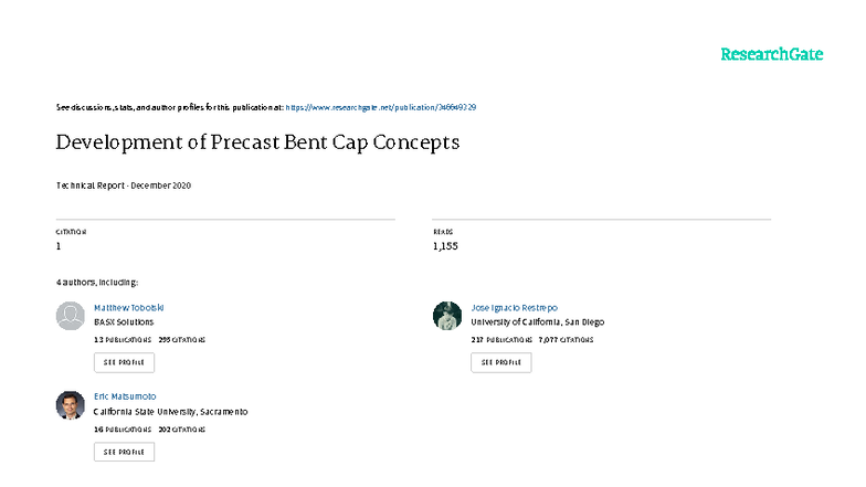 Development of Precast Bent Cap Concepts: Technical Report SSRP06-10 ...