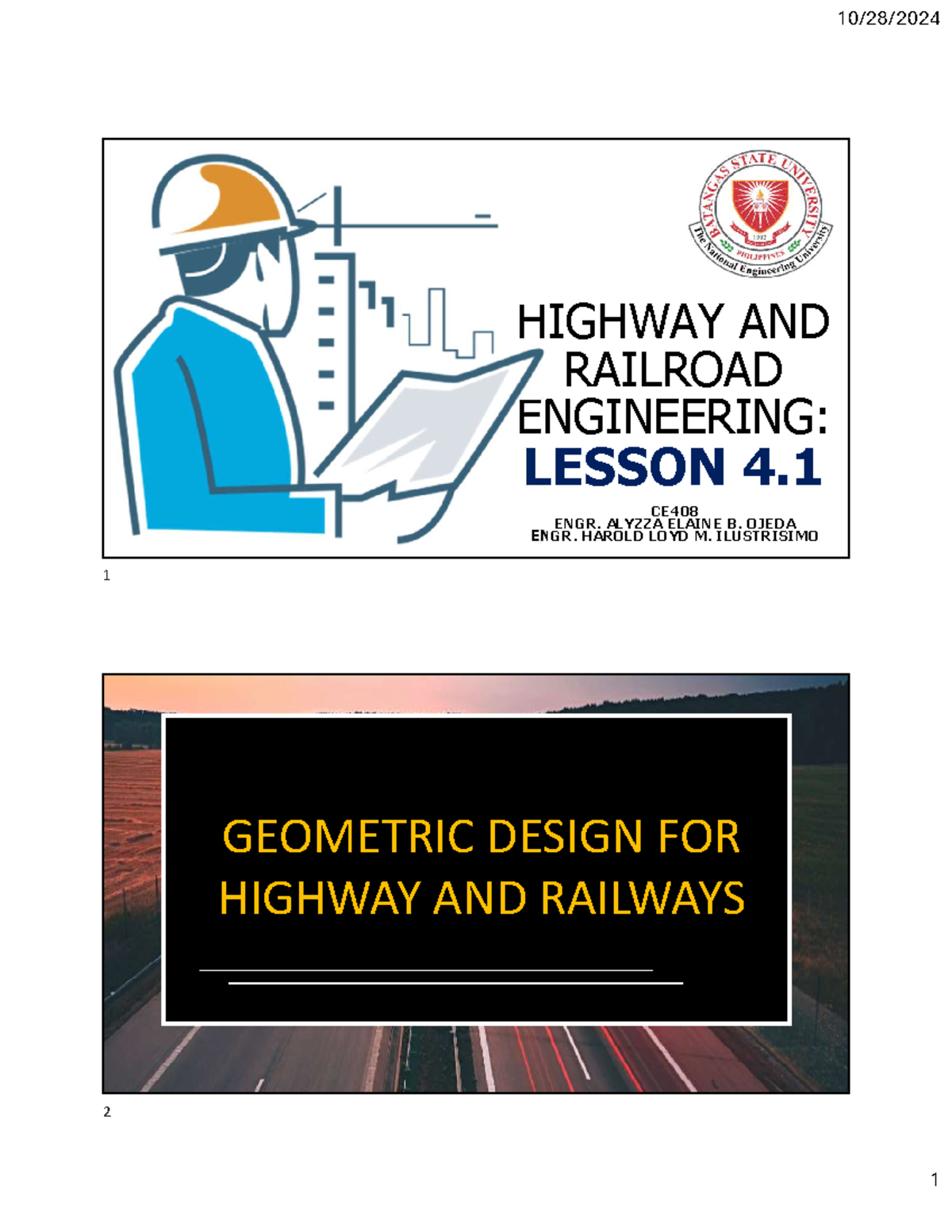 CE Highway and Railroad Engineering Lesson 4: Geometric Design Overview ...