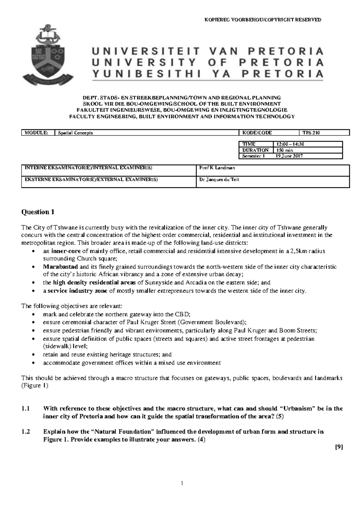 TPS 210 Past Exam Paper 2017: Spatial Concepts in Urban Planning - Studocu