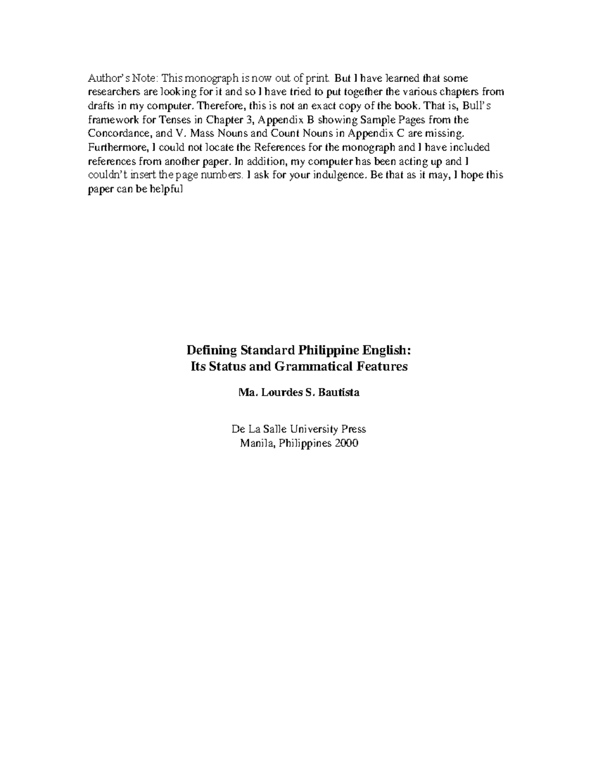 Defining Standard Philippine English: A Comprehensive Study - Studocu