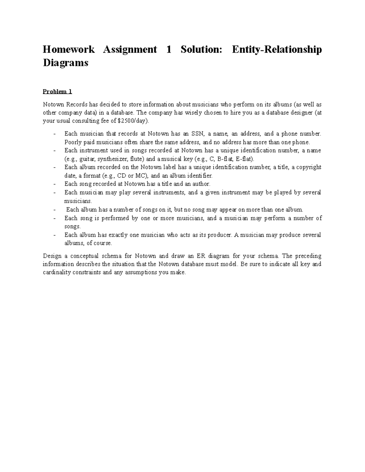 Homework Assignment 1 Solution - Homework Assignment 1 Solution: Entity-Relationship Diagrams ...
