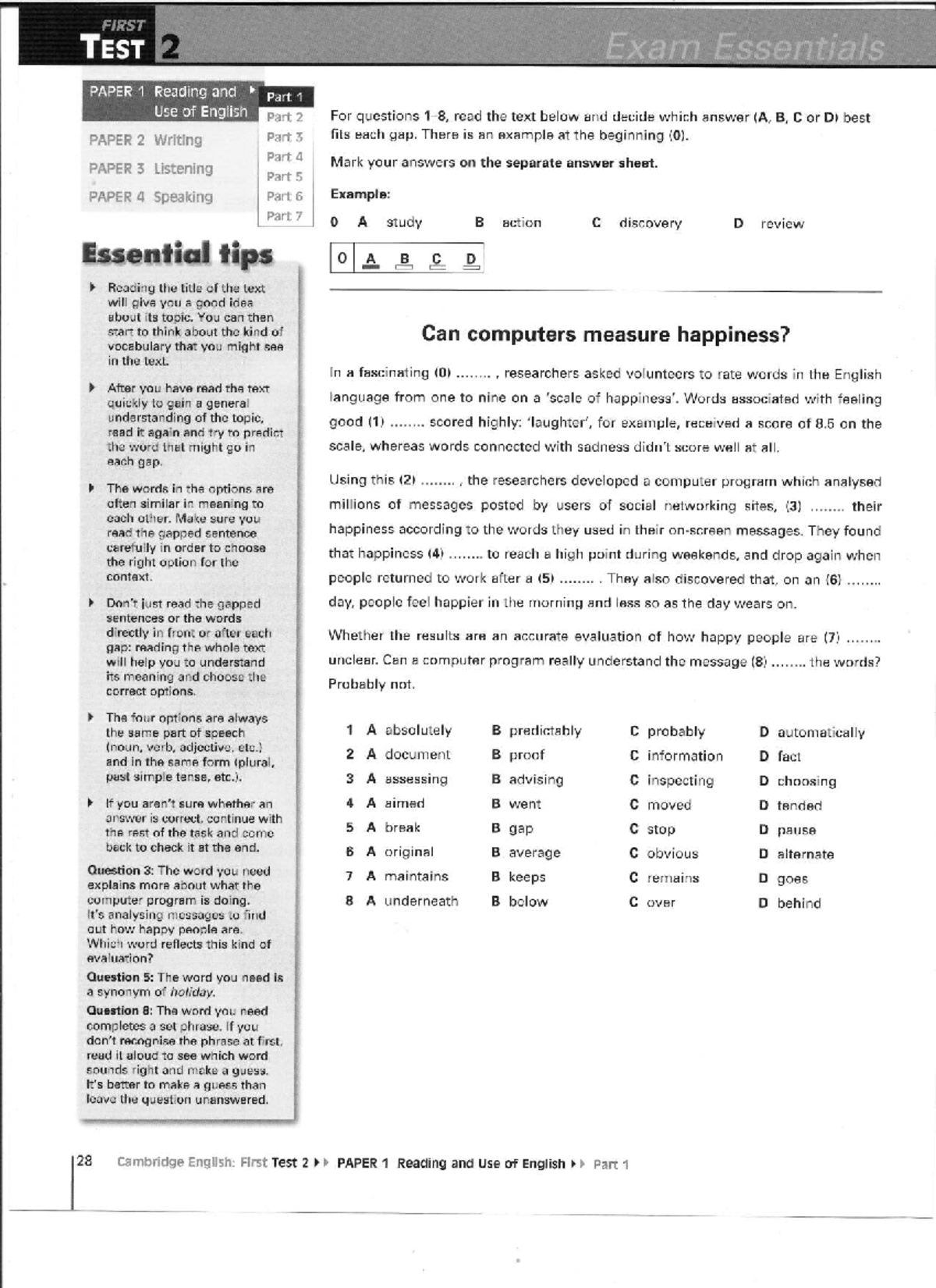 FIRST TEST 2 Exam Essentials - B2 First Exam Practice Guide - Studocu