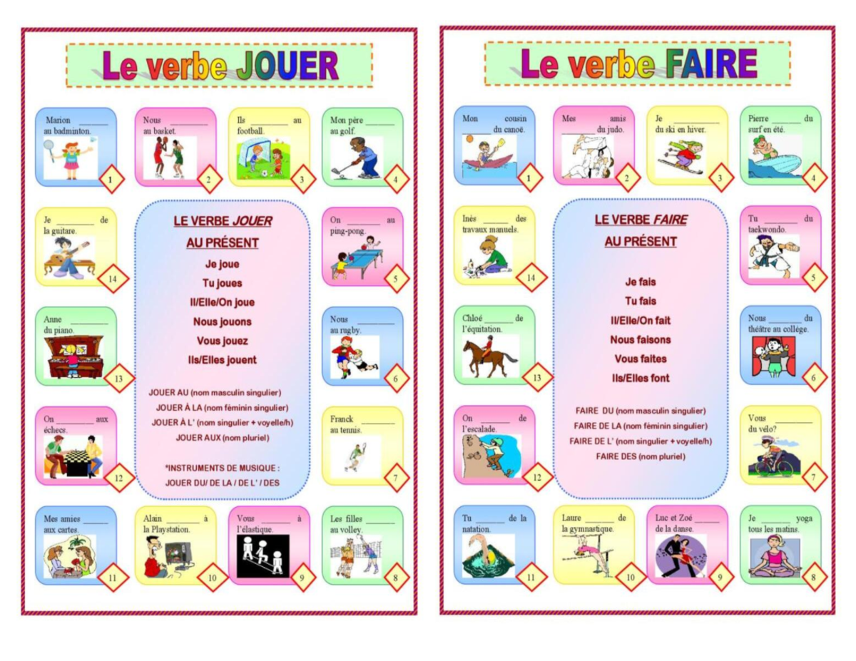 JOUER et FAIRE - Activité de Grammaire Française - Studocu