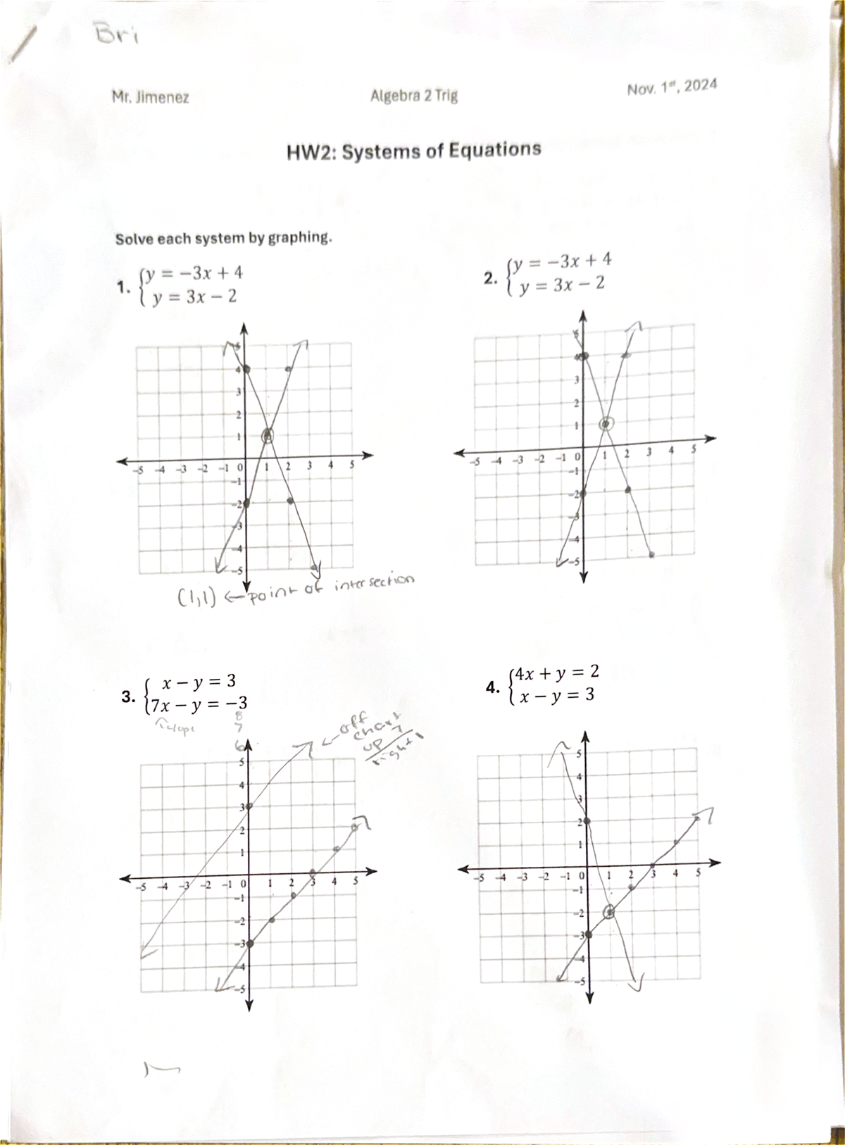 Algebra 2/Trig HW2: Solving Systems of Equations - Nov. 1, 2024 - Studocu