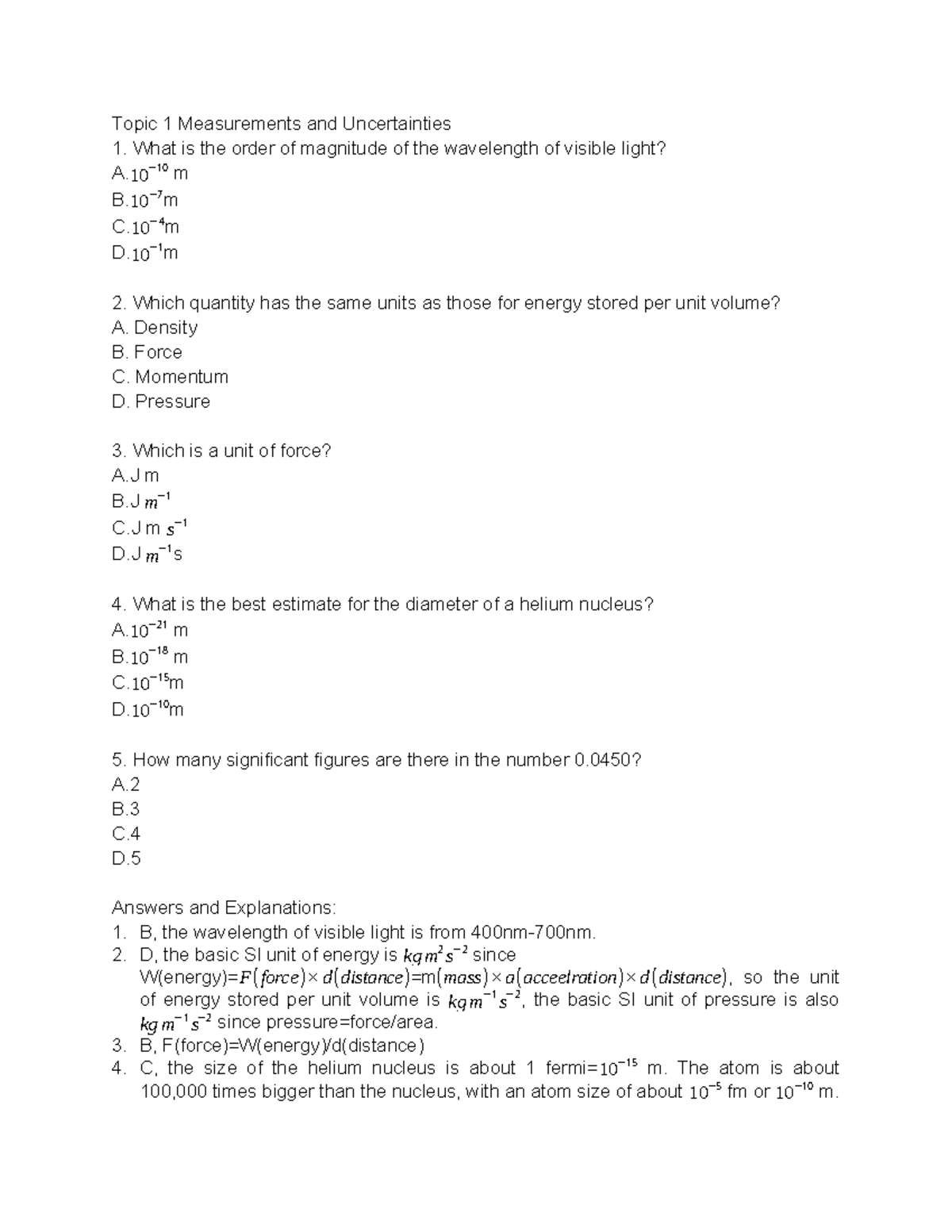 IB SL - Topic 1: Measurements & Uncertainties Study Guide - Studocu