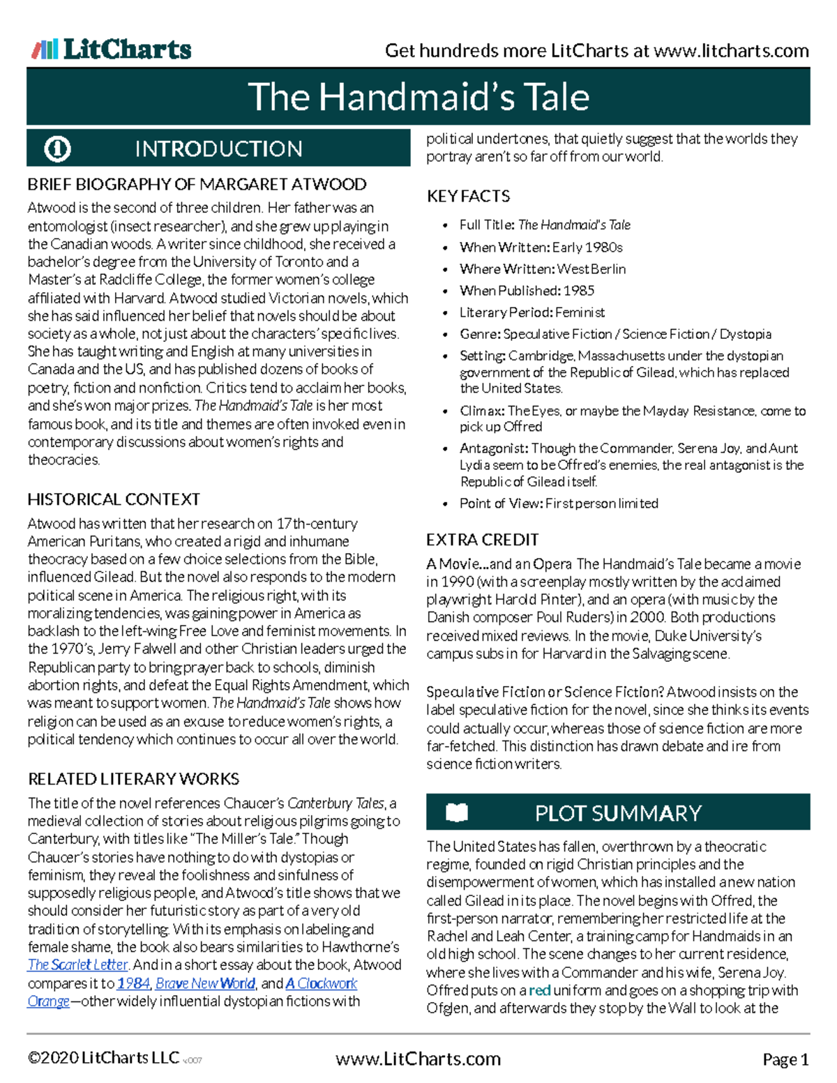 The Handmaid's Tale (INTR 101) Study Guide: Key Themes and Analysis ...