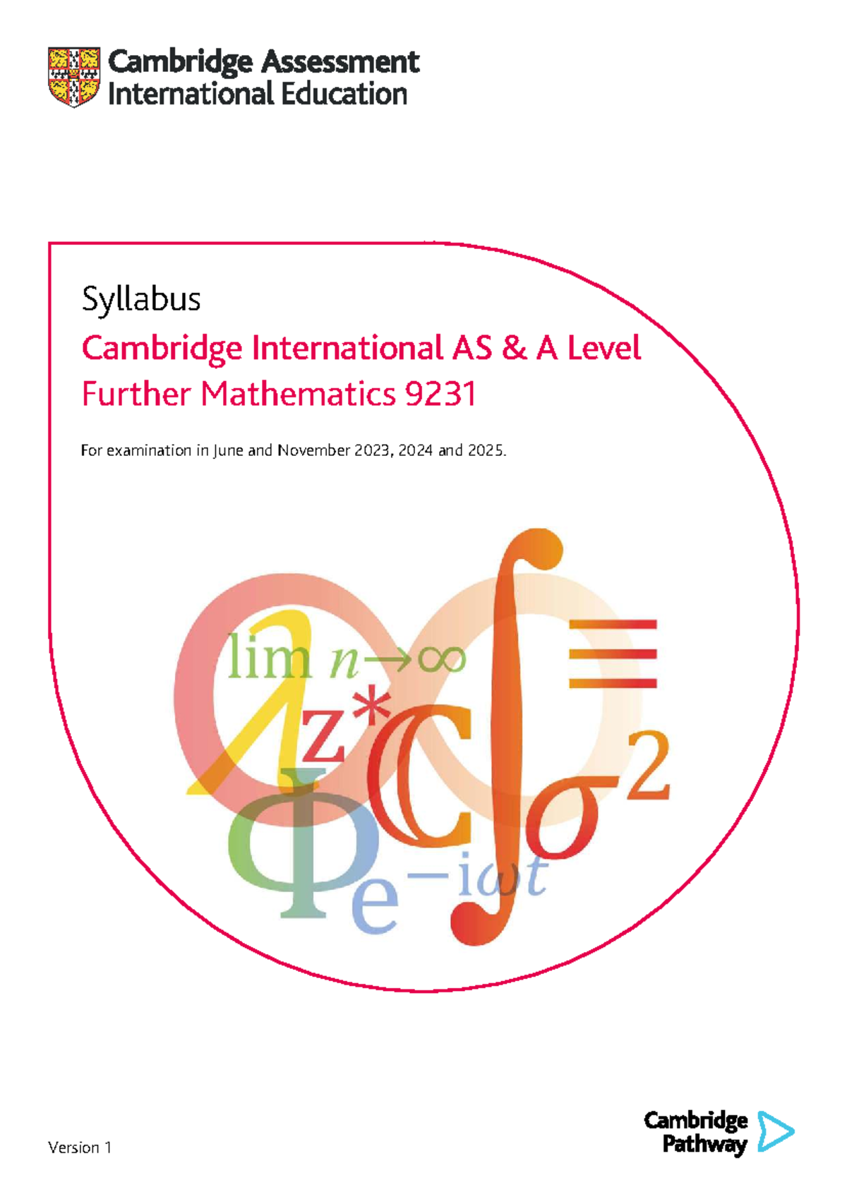 Cambridge International AS A Level Further Mathematics 9231 Syllabus ...