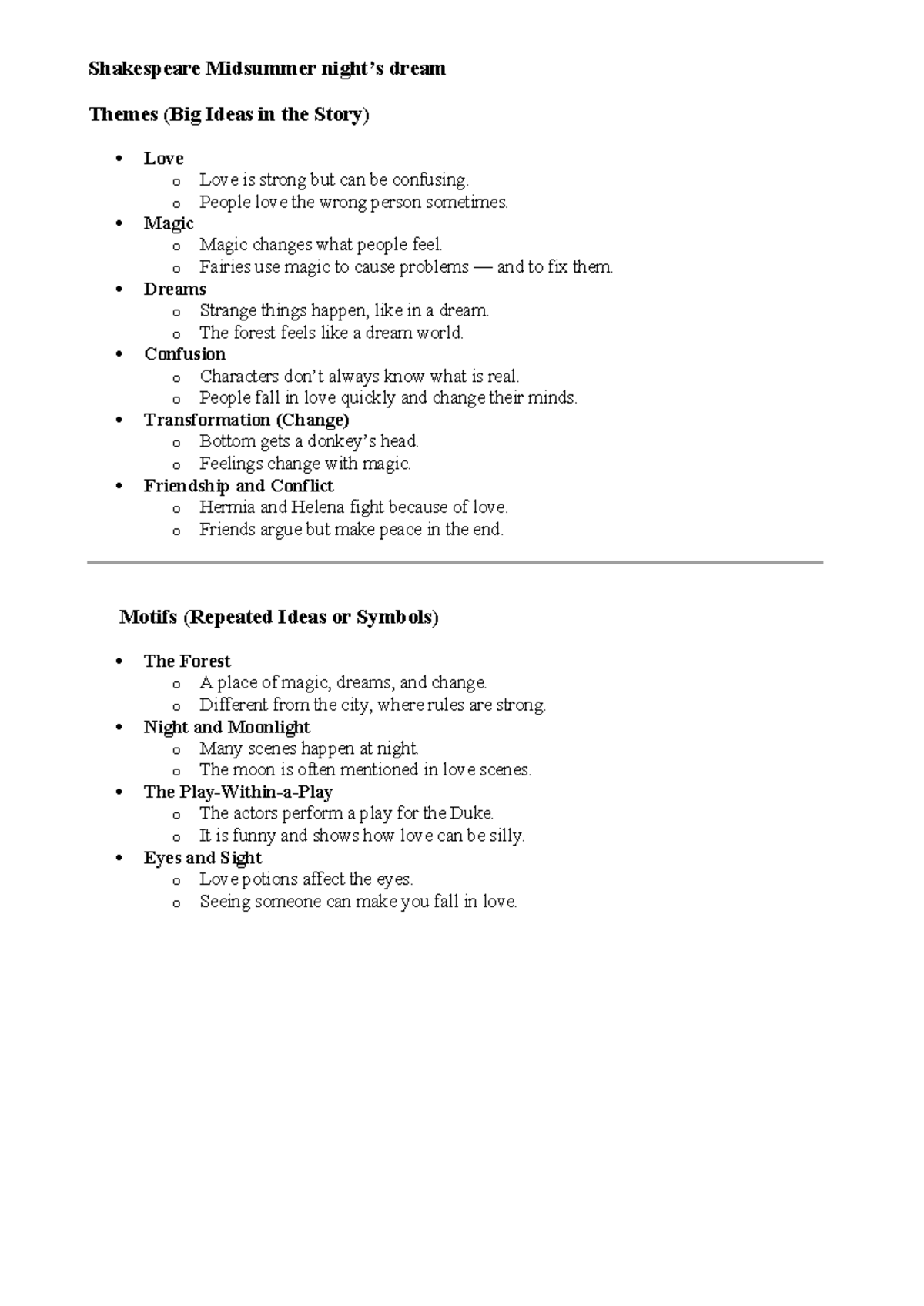Shakespeare's A Midsummer Night's Dream: Themes & Motifs Analysis - Studocu