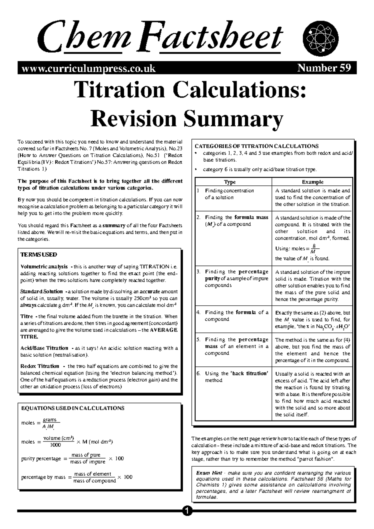 8303174 59 Titration Calculations: Comprehensive Revision Guide - Studocu